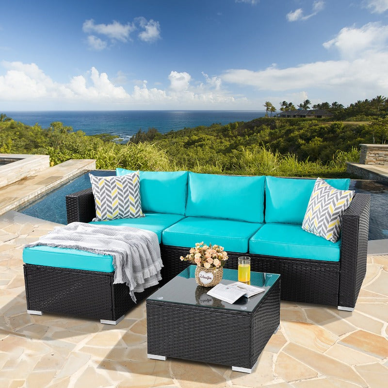 Walsunny Patio Furniture 3 Pieces Outdoor Sectional Sofa Set With Chaise Black Wicker